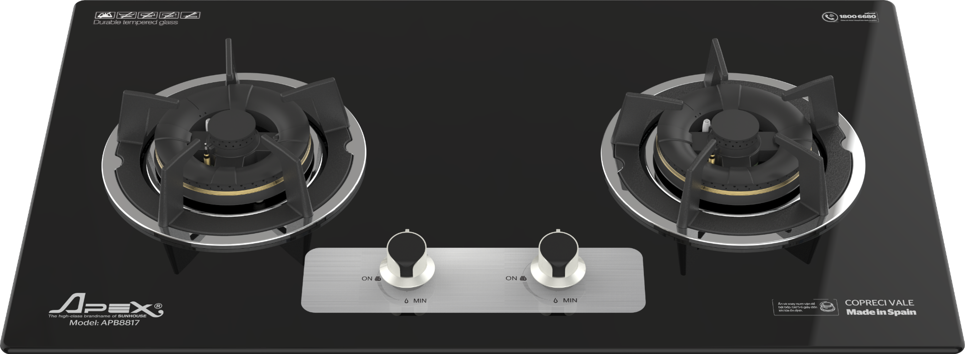 BẾP GAS ÂM KÍNH APEX APB8817